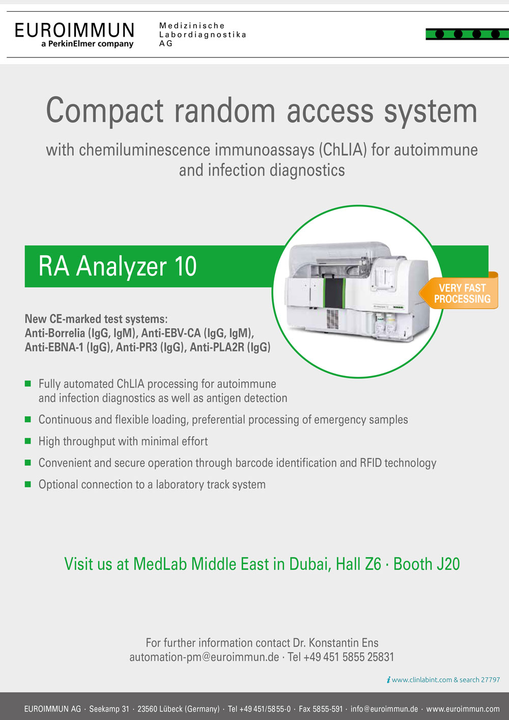 Compact random access system - Clinical Laboratory int.